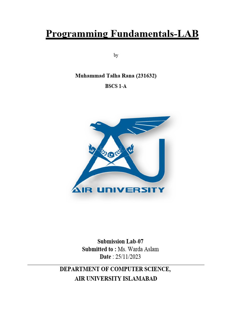 Muhammad Talha Rana Lab7 | PDF | Namespace | Object Oriented Programming Muhammad Talha Rana Lab7 | PDF | Namespace | Object Oriented Programming