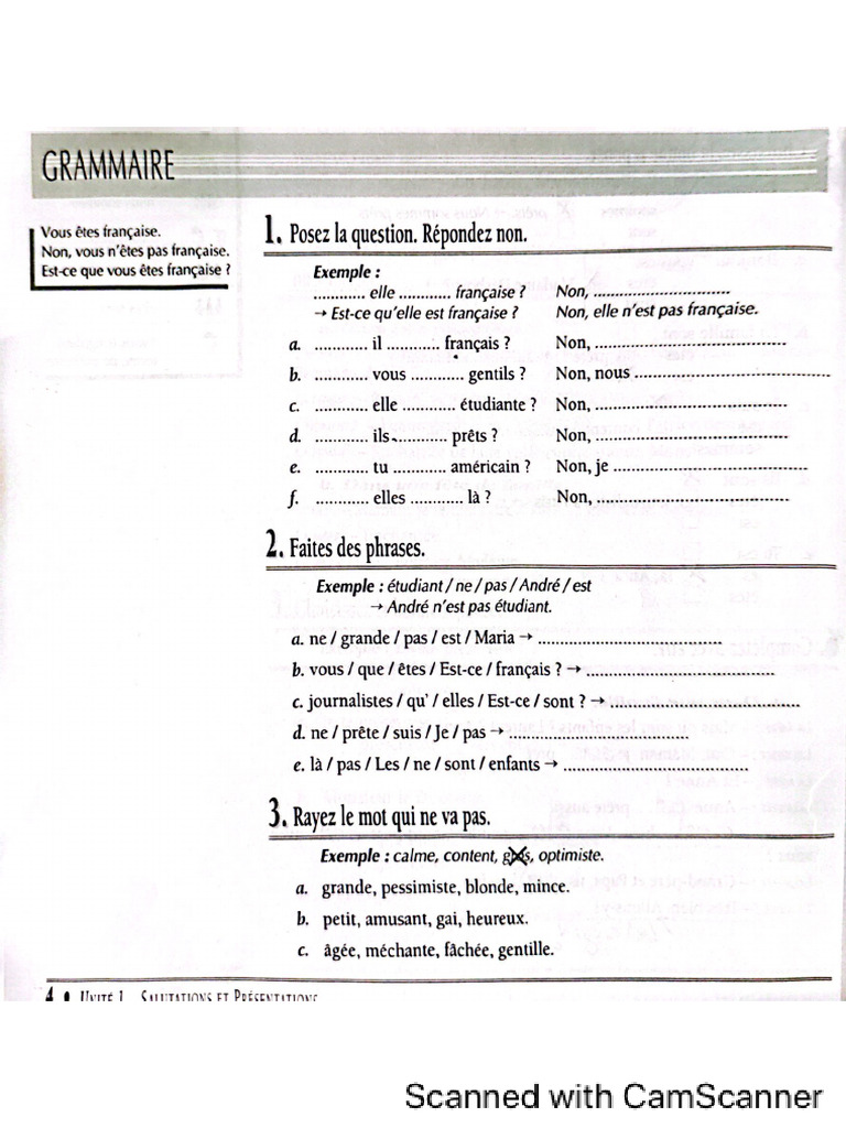Grammaire Unité 1 | PDF