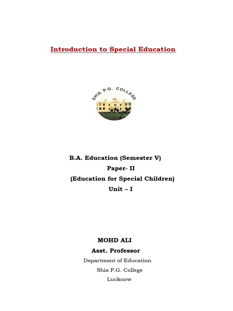 INTRODUCTION TO SPECIAL EDUCATION | PDF | Special Education ...
