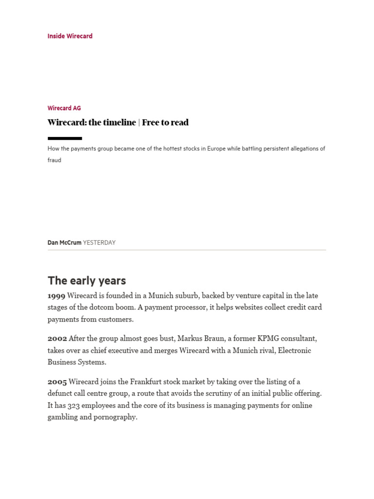 Wirecard's Rise and Fall Timeline | PDF | Business | Financial Services