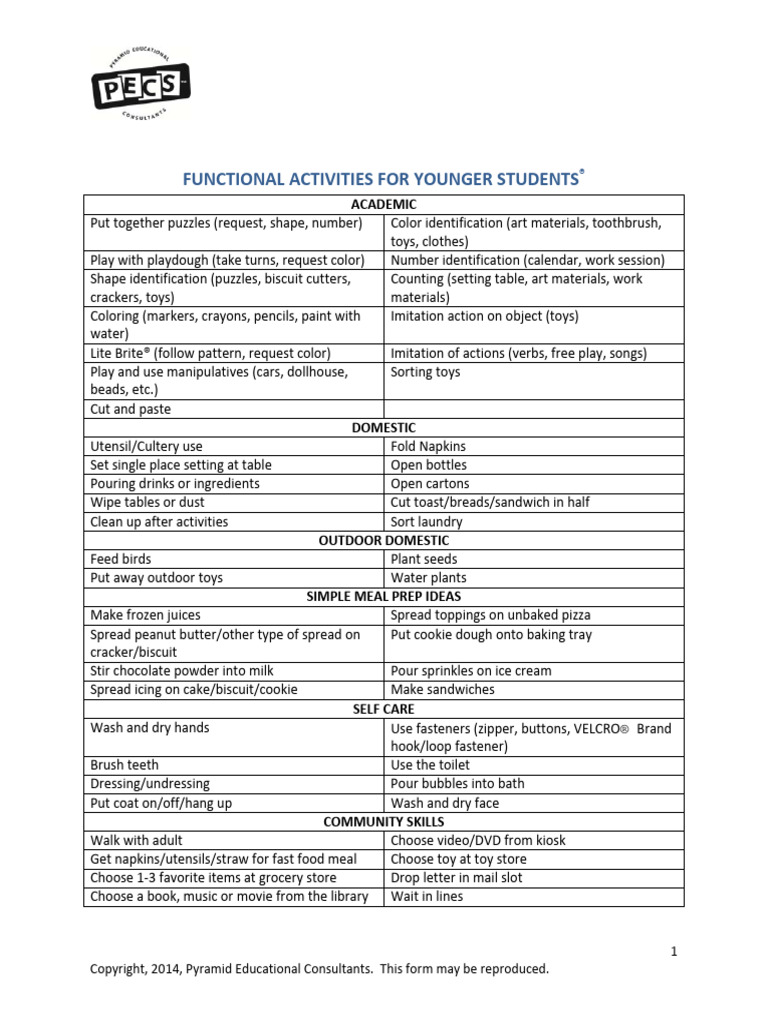 Functional Activities Younger and Older Students | PDF | Biscuit | Toys