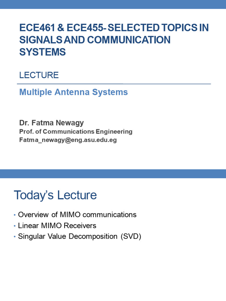 Lecture 5 - Multiple Antenna Systems | PDF | Mimo | Broadcast Engineering