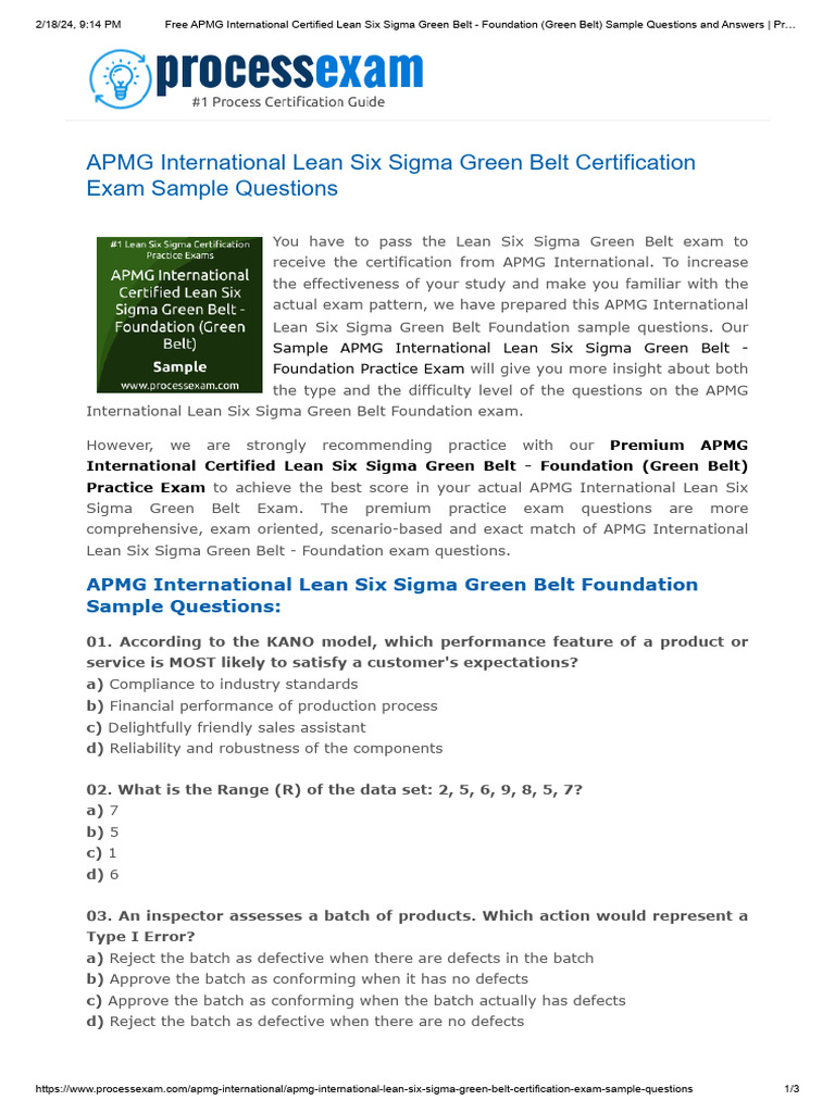 Free APMG International Certified Lean Six Sigma Green Belt | PDF | Six Sigma | Statistics