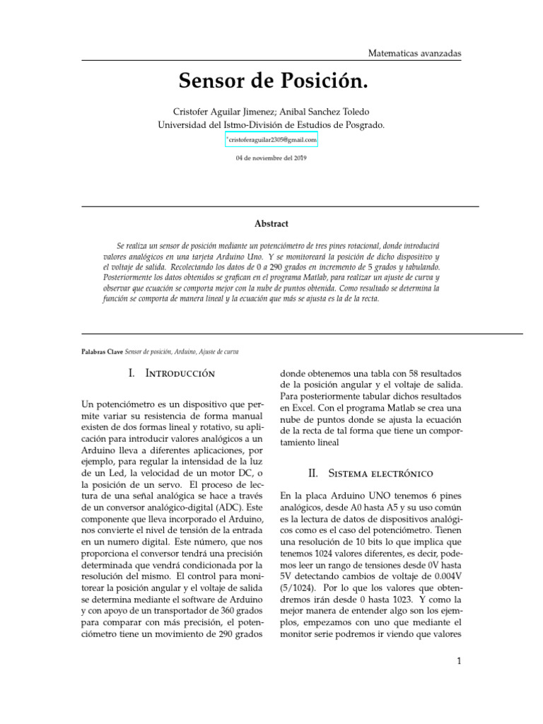 Reporte Sensor Posicion | PDF | Señal analoga | Linealidad