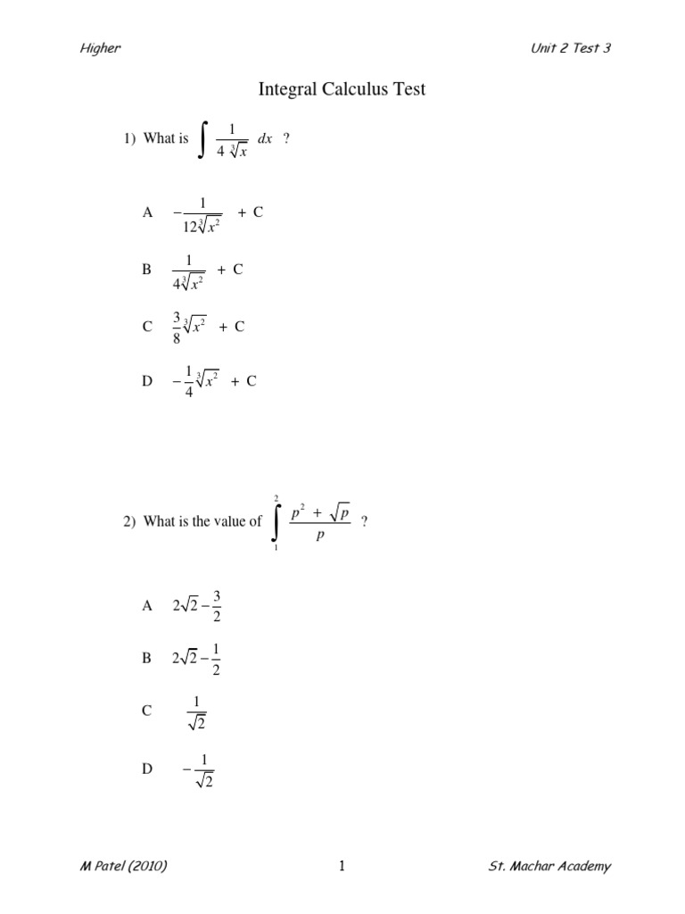 8 - Integral Calculus Test | PDF | Gravity | Slope