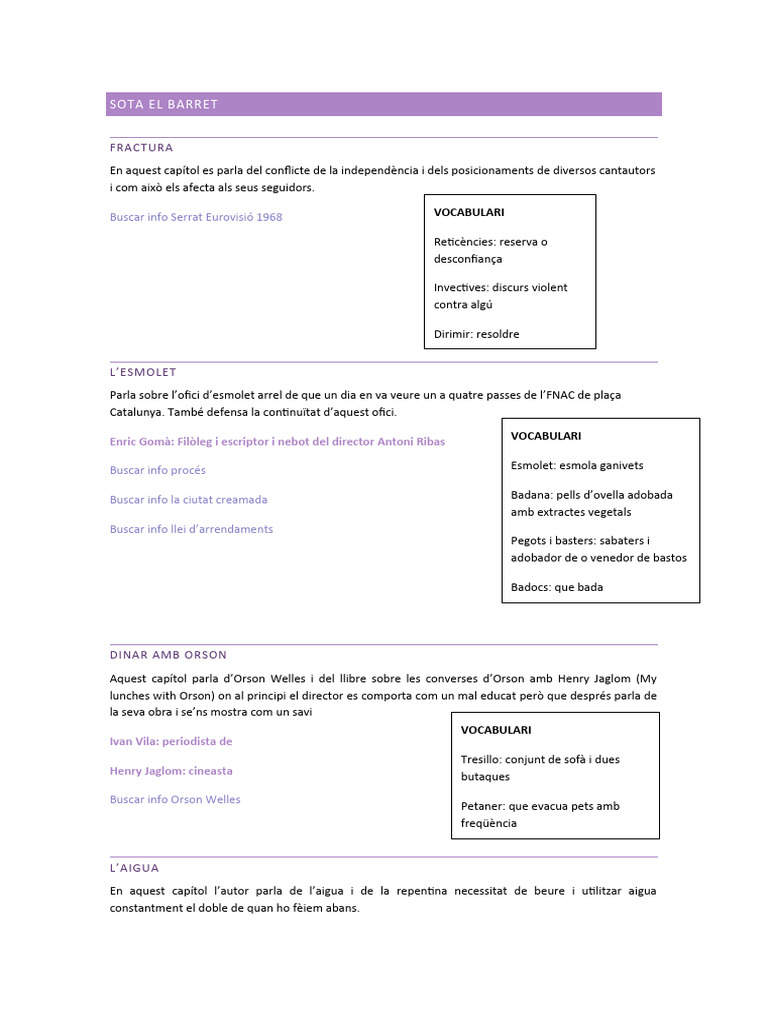 Sota El Barret Resum | PDF