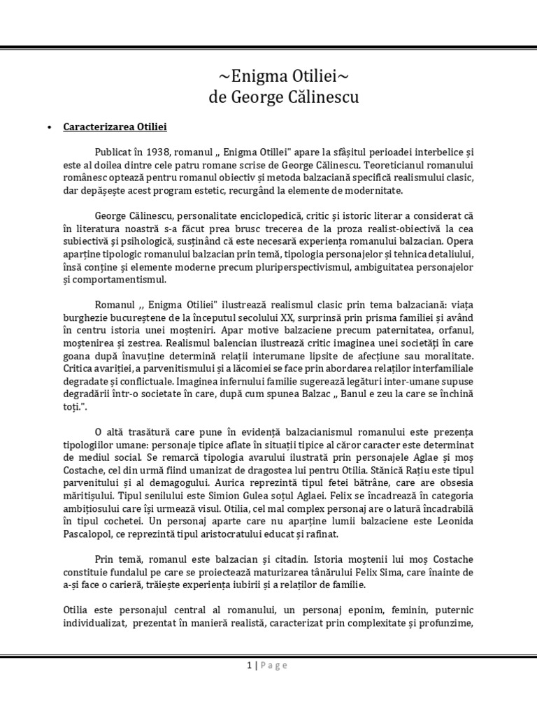 Caracterizare ,,enigma Otiliei" | PDF