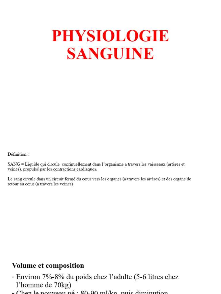 Physiologie du Sang : Composition et Fonctions | PDF | Sang | Thrombocyte