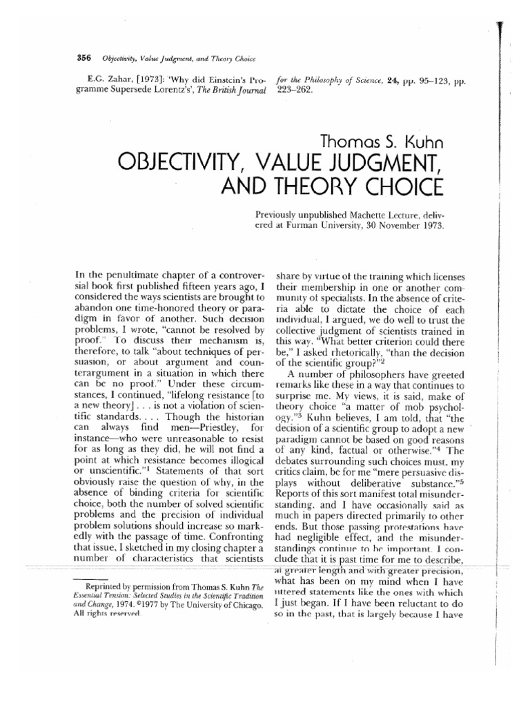 Kuhn - Objectivity, Value Judgment and Theory Choice | PDF