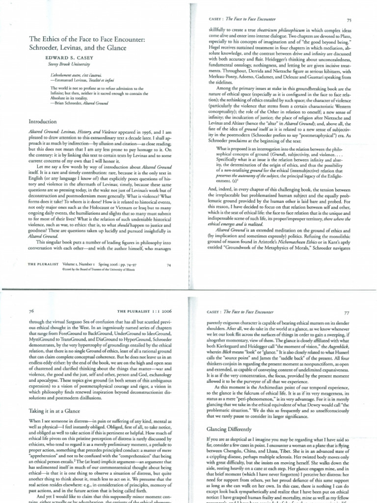 Edward S Casey The Ethics of The Face To | PDF