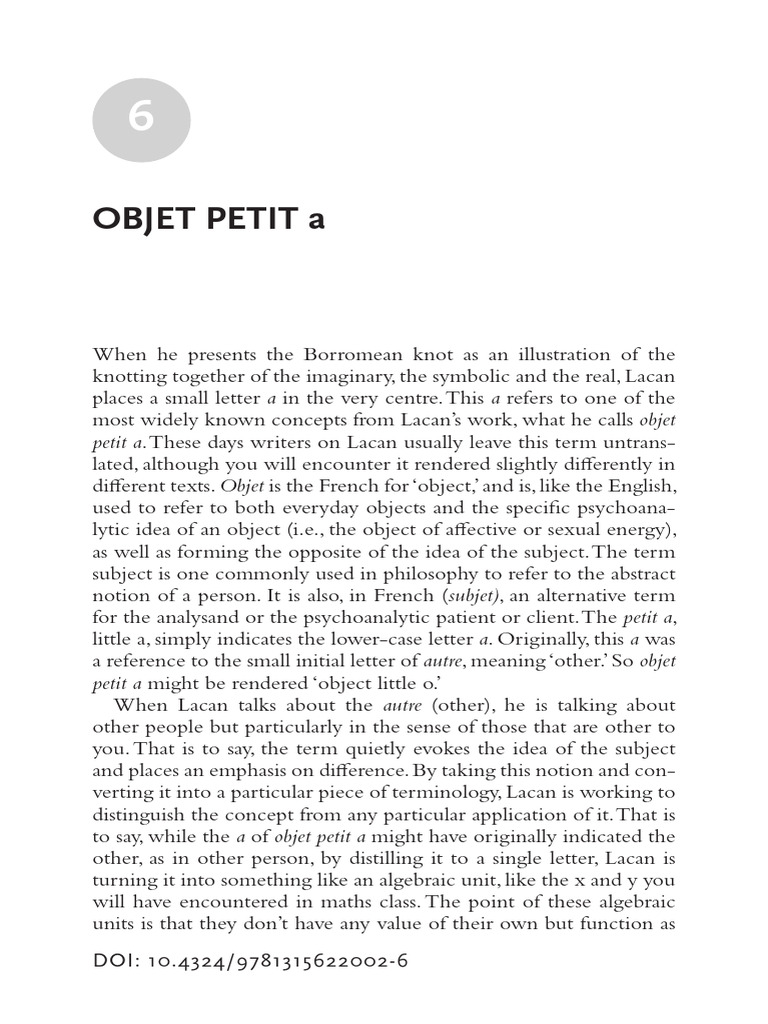Lacan Objet Petit A | PDF | Psychoanalysis | Jacques Lacan