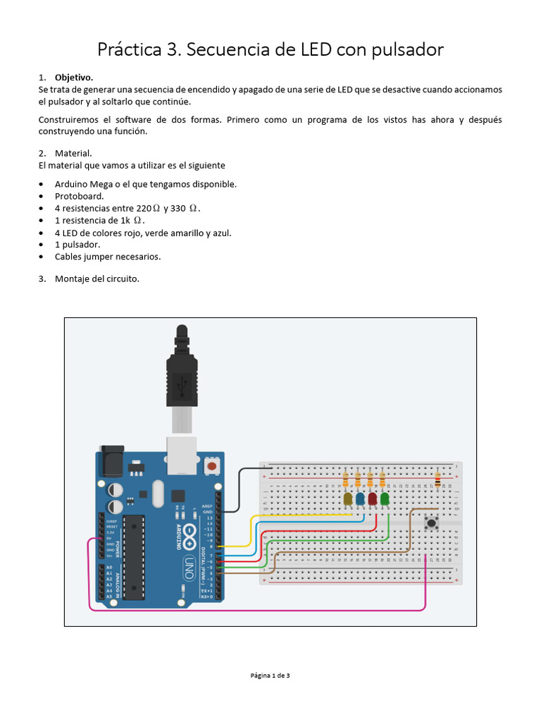Práctica 3 Secuencia de Encendido de Led Con Pulsador | PDF ...