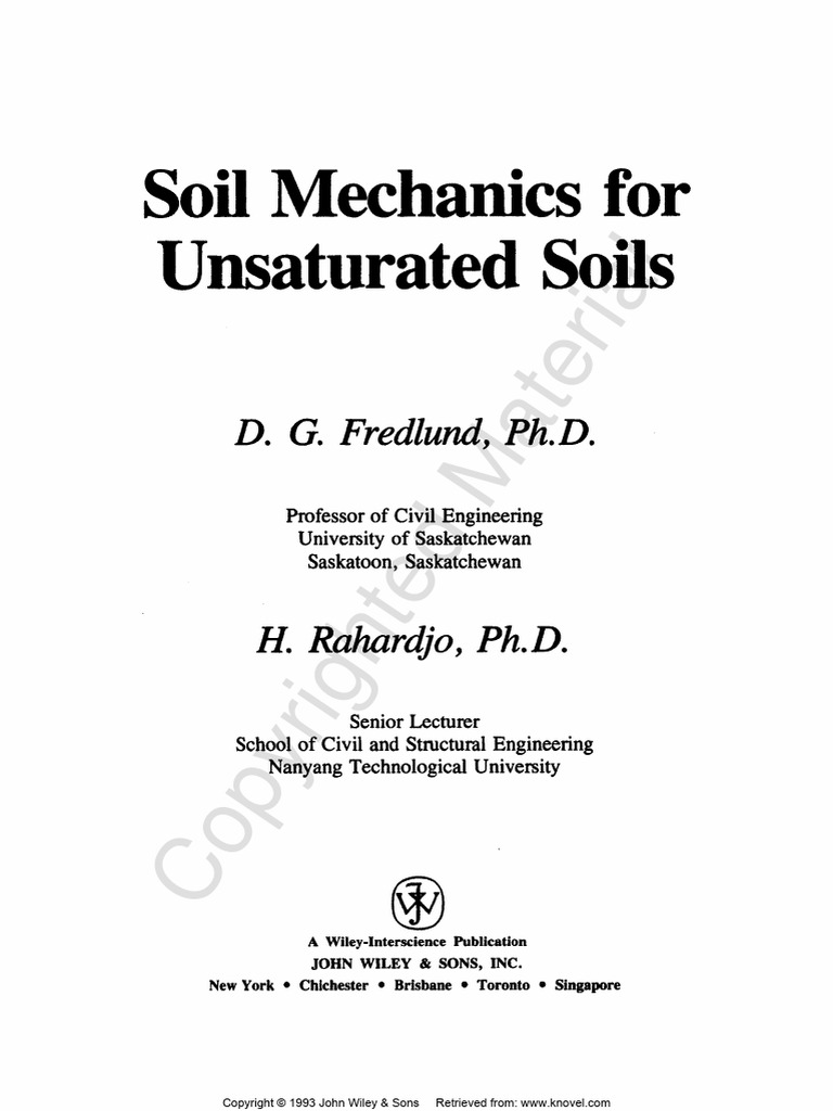 Soil Mechanics For: Unsaturated Soils | PDF