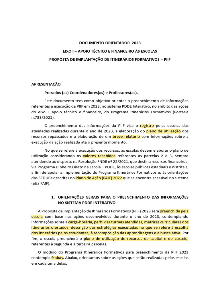 Documento Orientador 2023 | PDF | Escolas | Dados