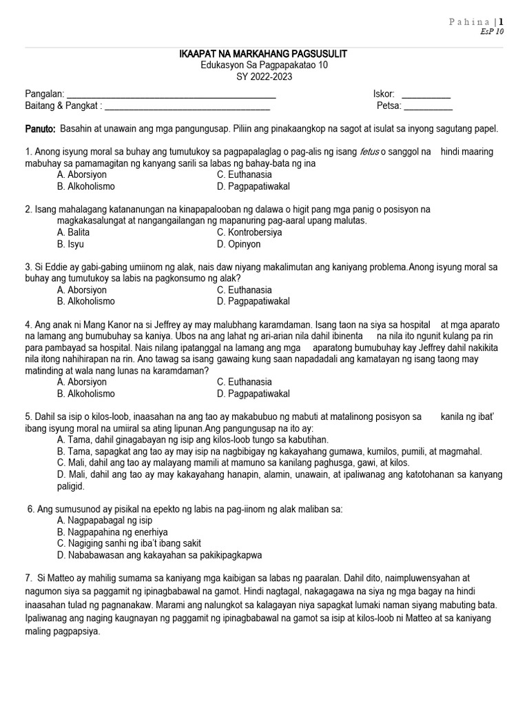 4th Quarter ESP10 | PDF