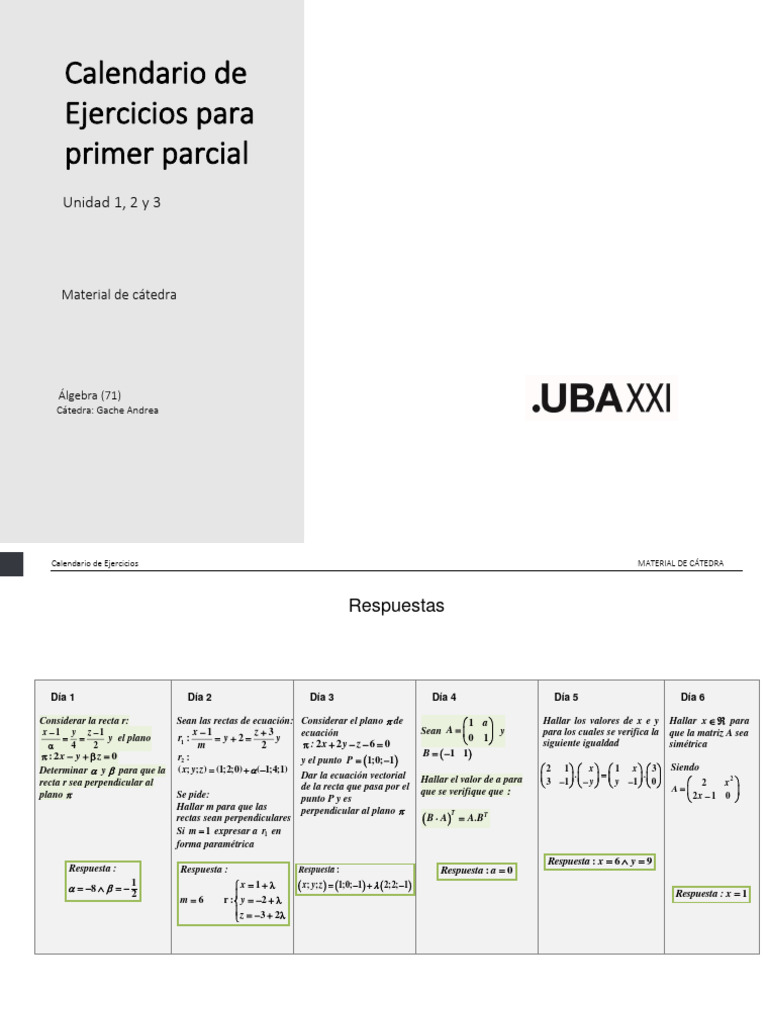 Calendario de Ejercicios para Primer Parcial - 2C - 2022 - RESPUESTAS | PDF | Ecuaciones ...