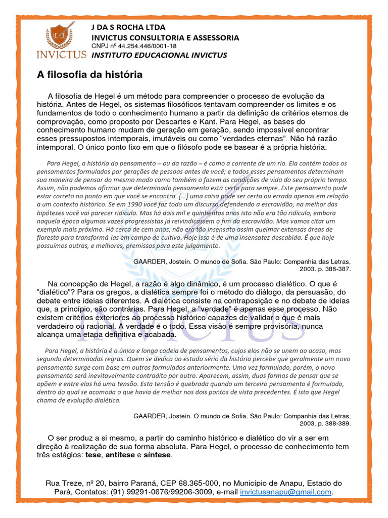 Filosofia Eja Médio 2024 Caderno 7 PDF | PDF | Dialética | Georg Wilhelm Friedrich Hegel