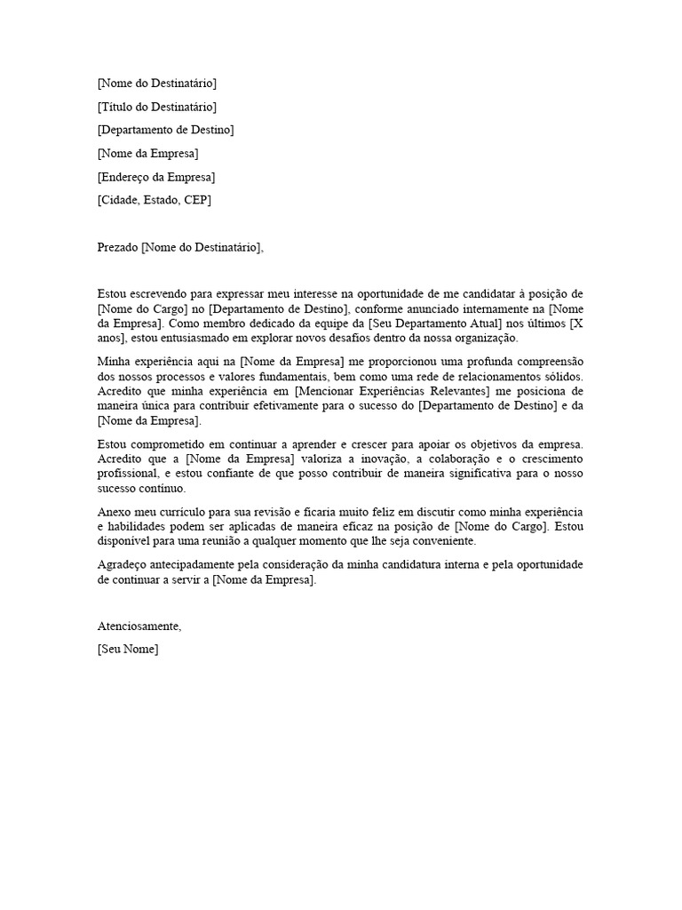 Modelo de Carta 2 - Candidatura Interna | PDF