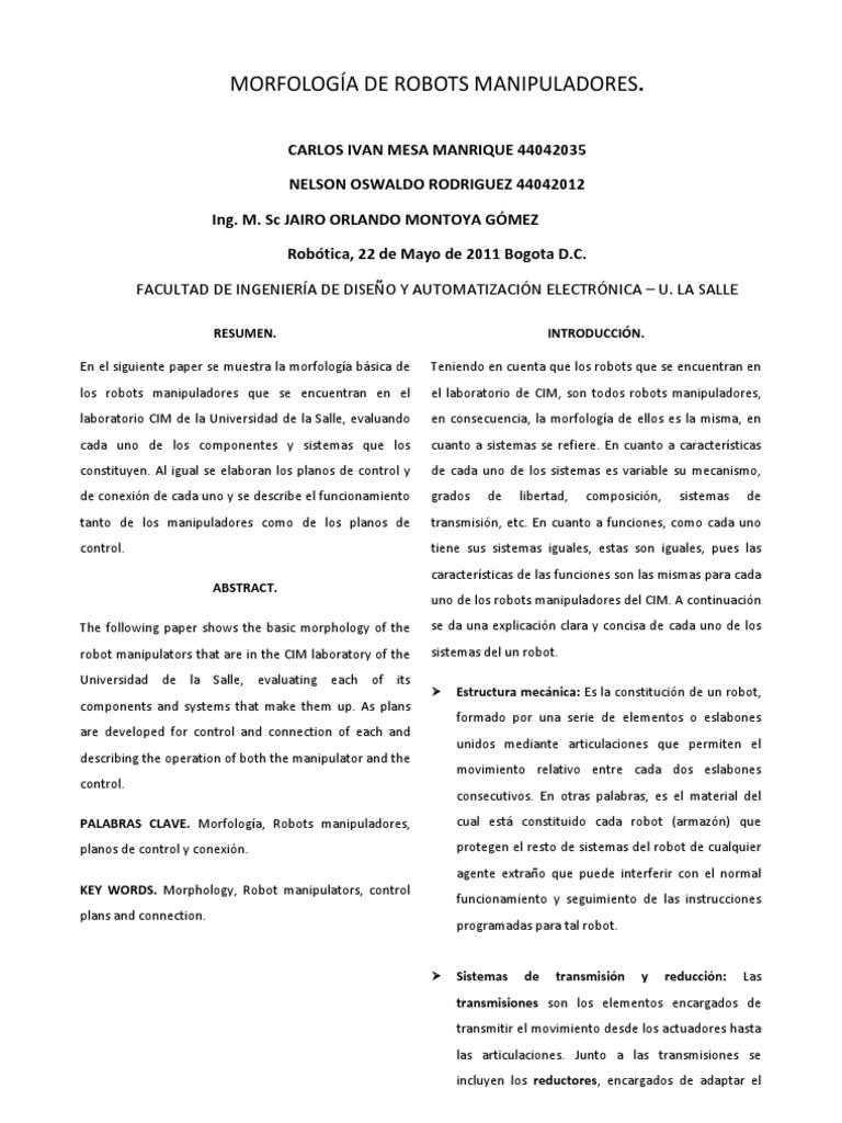 Morfologia de Los Robots Manipuladores CAD/CAM | PDF | Solenoide | Robot