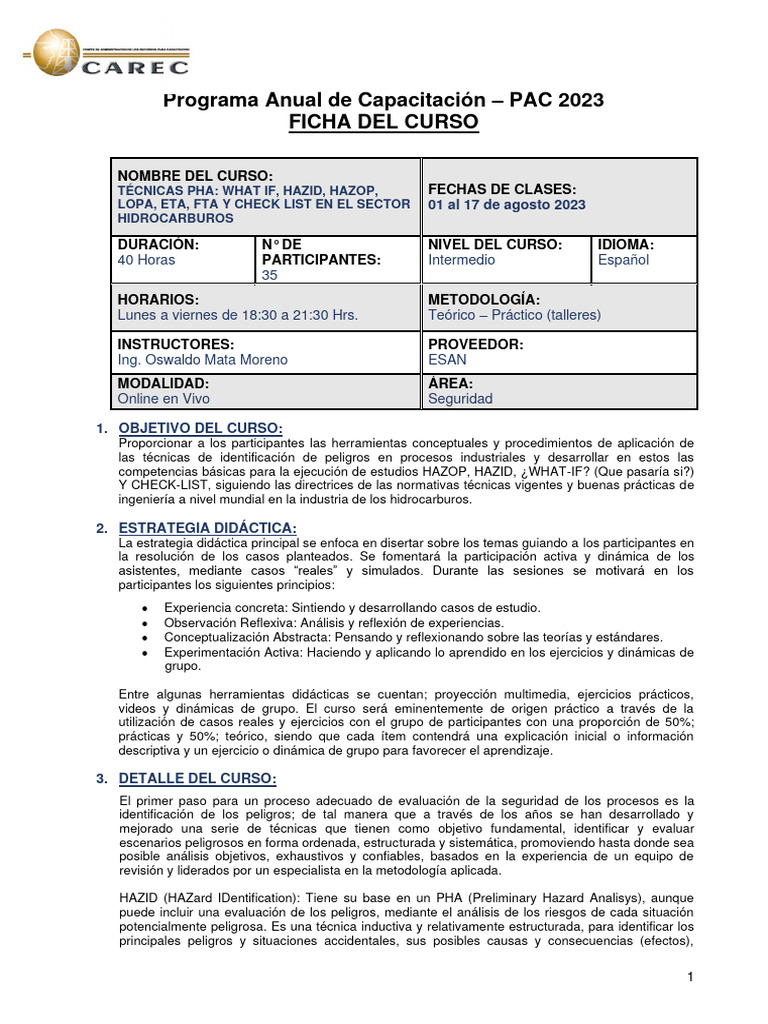 11. Técnicas PHA WHAT HAZID HASOP LOPE ETA FTA CHECK | PDF | Petróleo ...