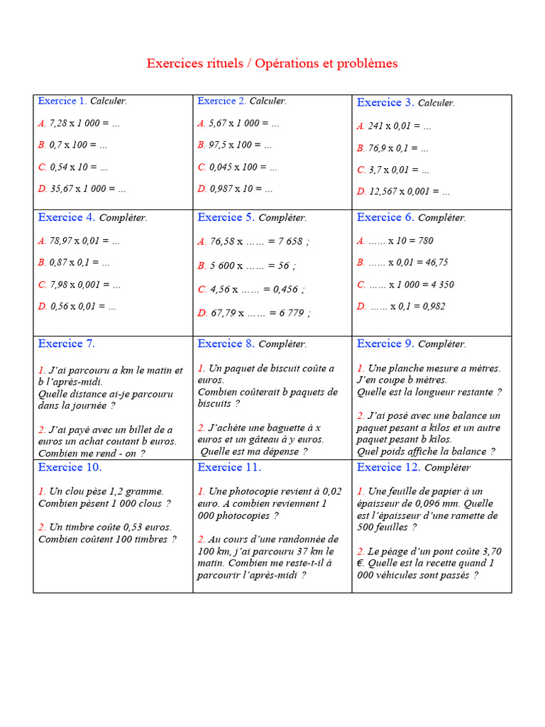 Exercices Rituels Opérations Et Problèmes 2 | PDF