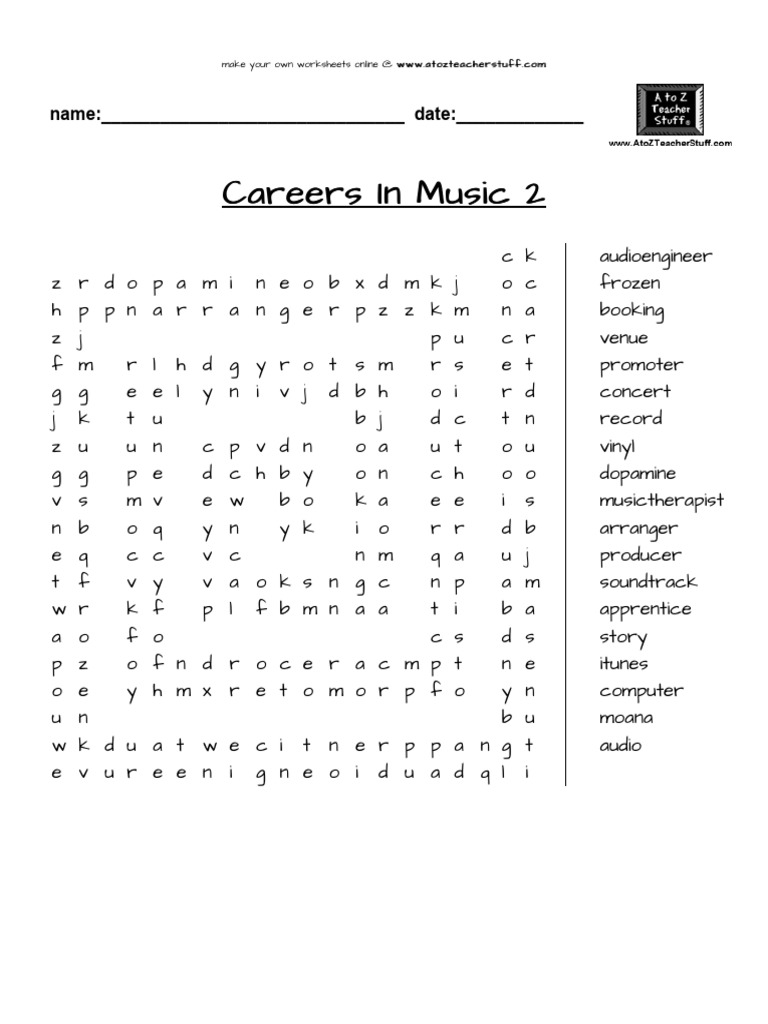 Careers in Music Word Search (1) | PDF