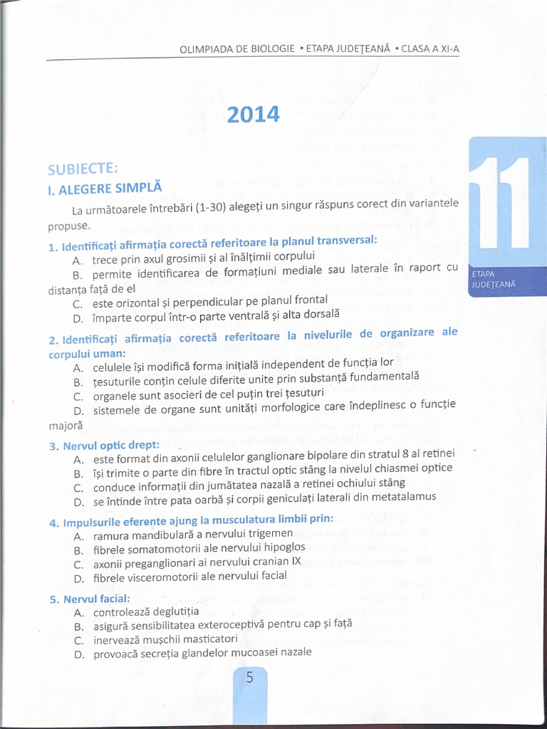Olimpiada de Biologie - Etapa Judeteană - Clasa A Xi-A | PDF