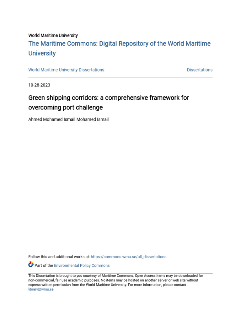 Green Shipping Corridors - A Comprehensive Framework For Overcomin ...