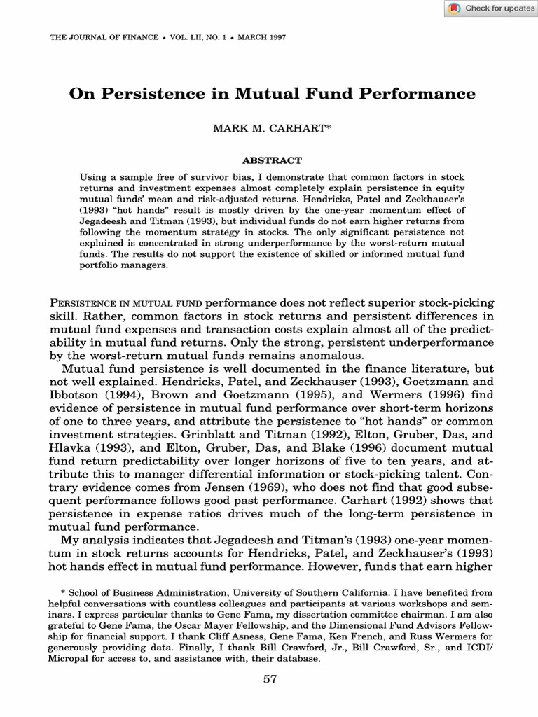 Mutual Fund Performance Persistence Analysis | PDF | Investing ...