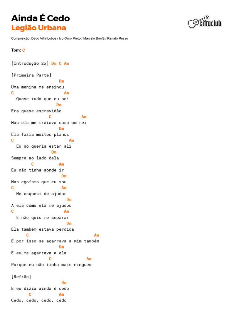 Cifra Club - Legião Urbana - Ainda É Cedo | PDF