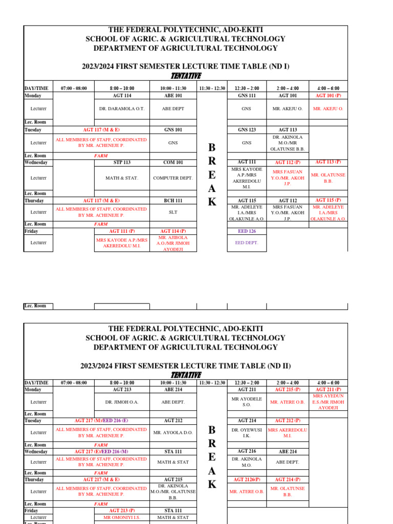 2023/2024 Lecture Timetable: Ado-Ekiti | PDF