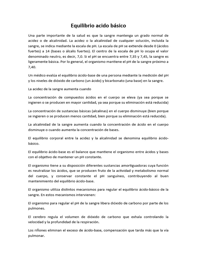 Equilibrio Acido Básico | PDF | Solución tampón | Ácido