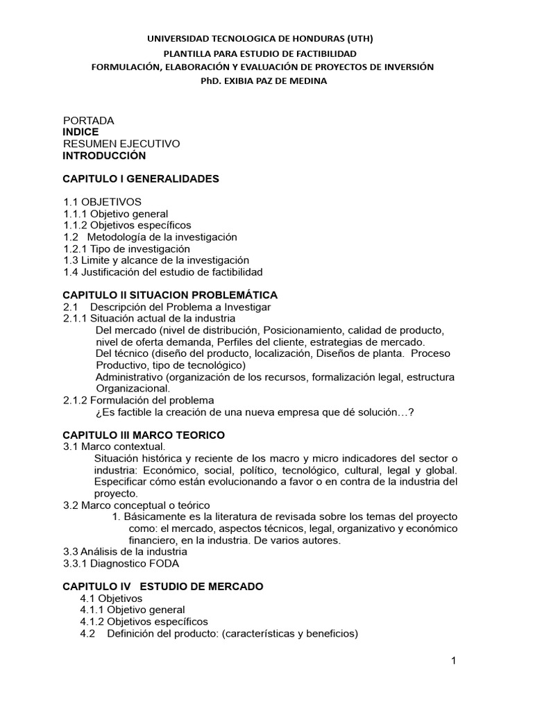 Formato Estudio de Factibilidad Actualizado | PDF | Presupuesto | Estudio de factibilidad