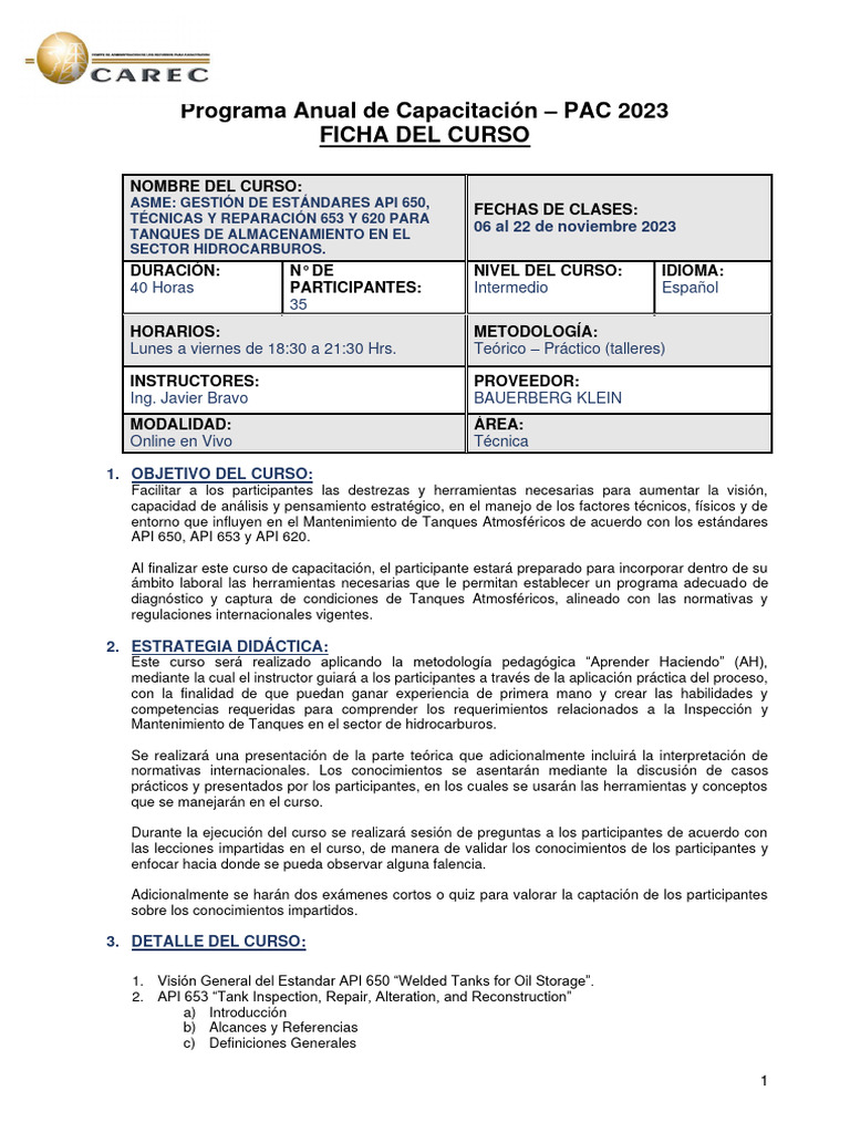ASME - Gestión Estánderes API 650, Tec. 653-620 | PDF | Venezuela | Petróleo