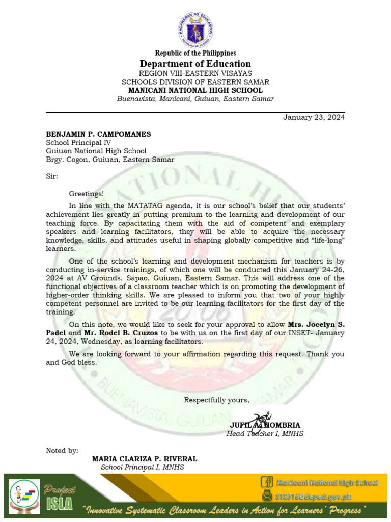 2024 - INSET - Communication Letter | PDF