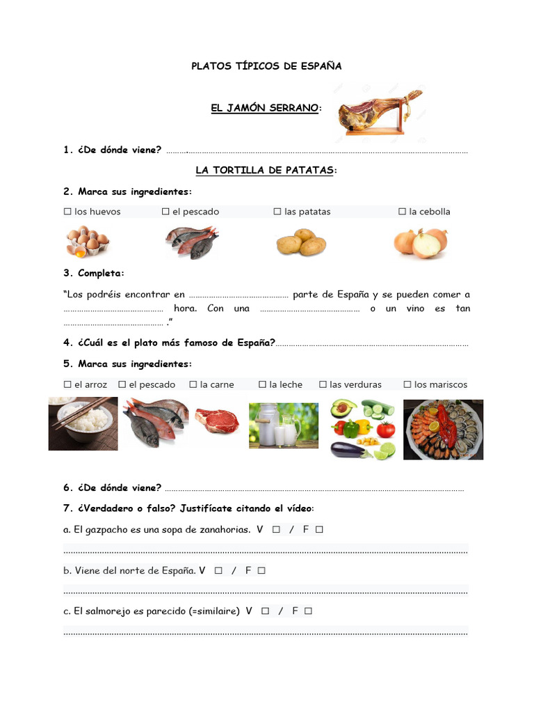 Platos Tipicos Españoles | PDF