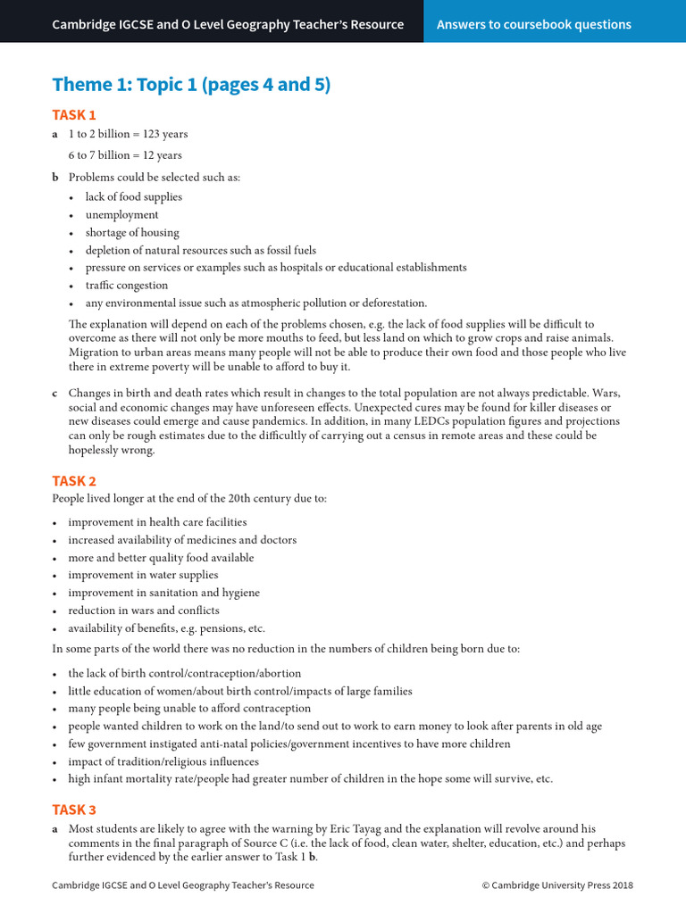 IGCSE-OL Geo CB Answers Theme 1 Population Settlement | PDF | Immigration | Poverty