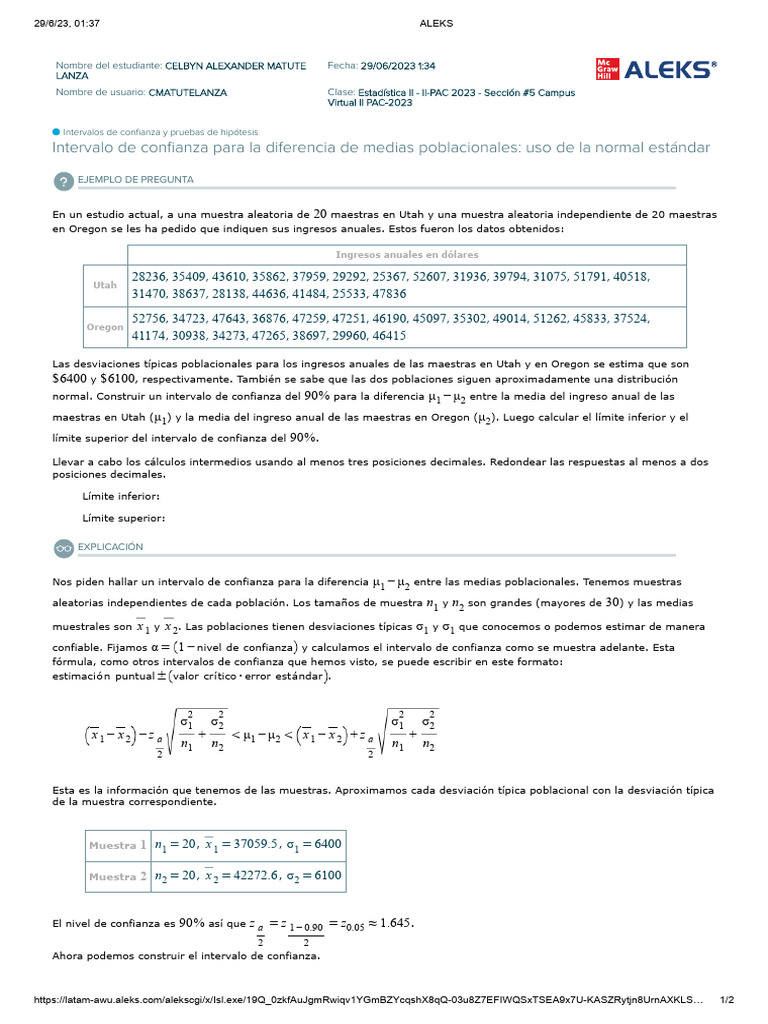ALEKS | PDF | Intervalo de confianza | Método científico