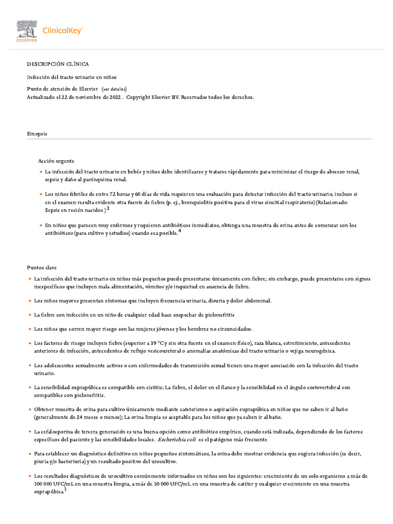 Infección Del Tracto Urinario en Niños - ClinicalKey | PDF