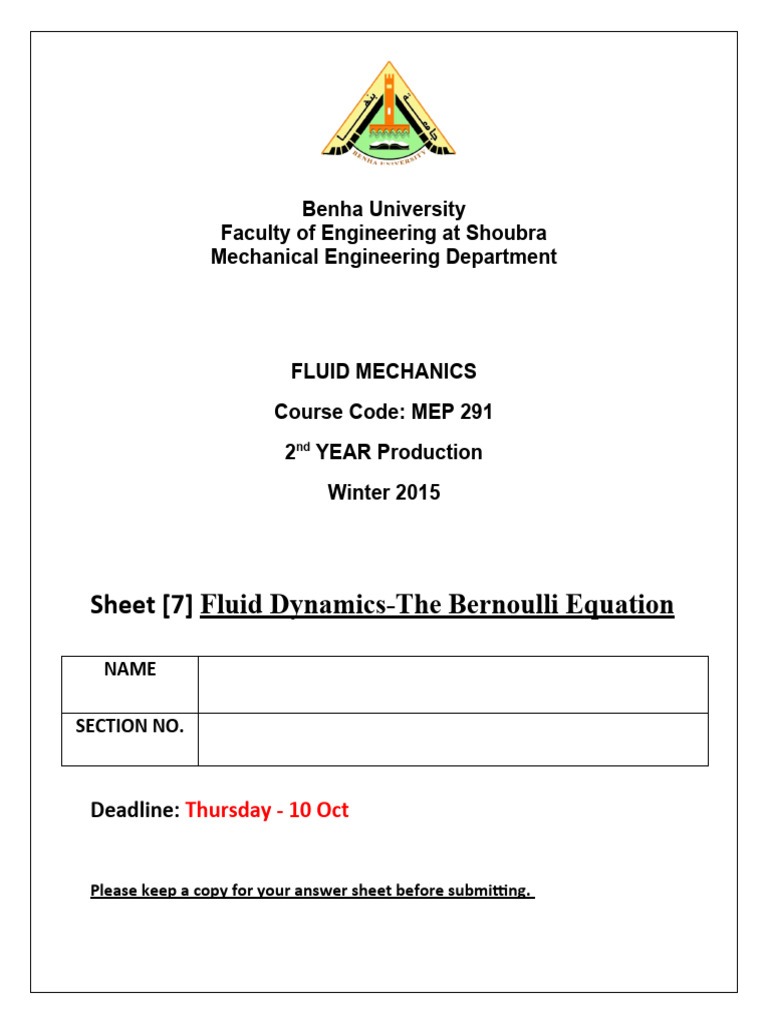 Tutorial no. 7 | PDF | Fluid Dynamics | Flow Measurement