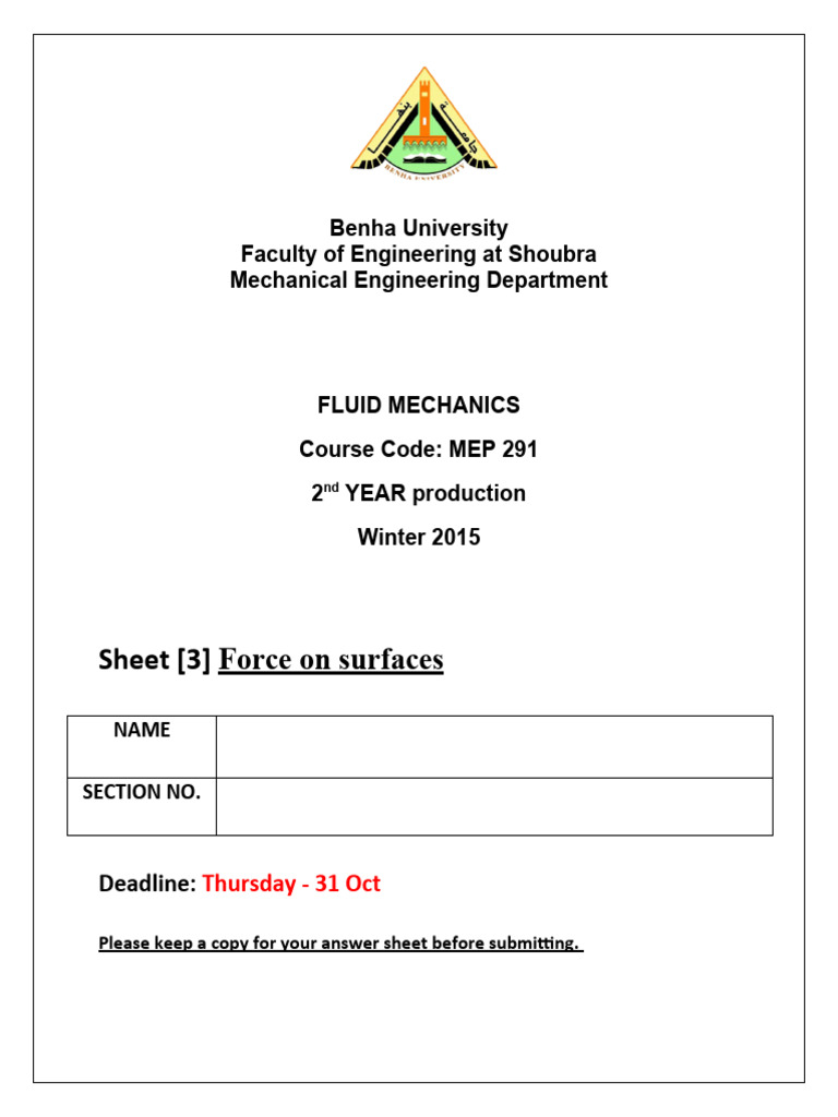 Tutorial No. 3 | PDF | Force | Pressure