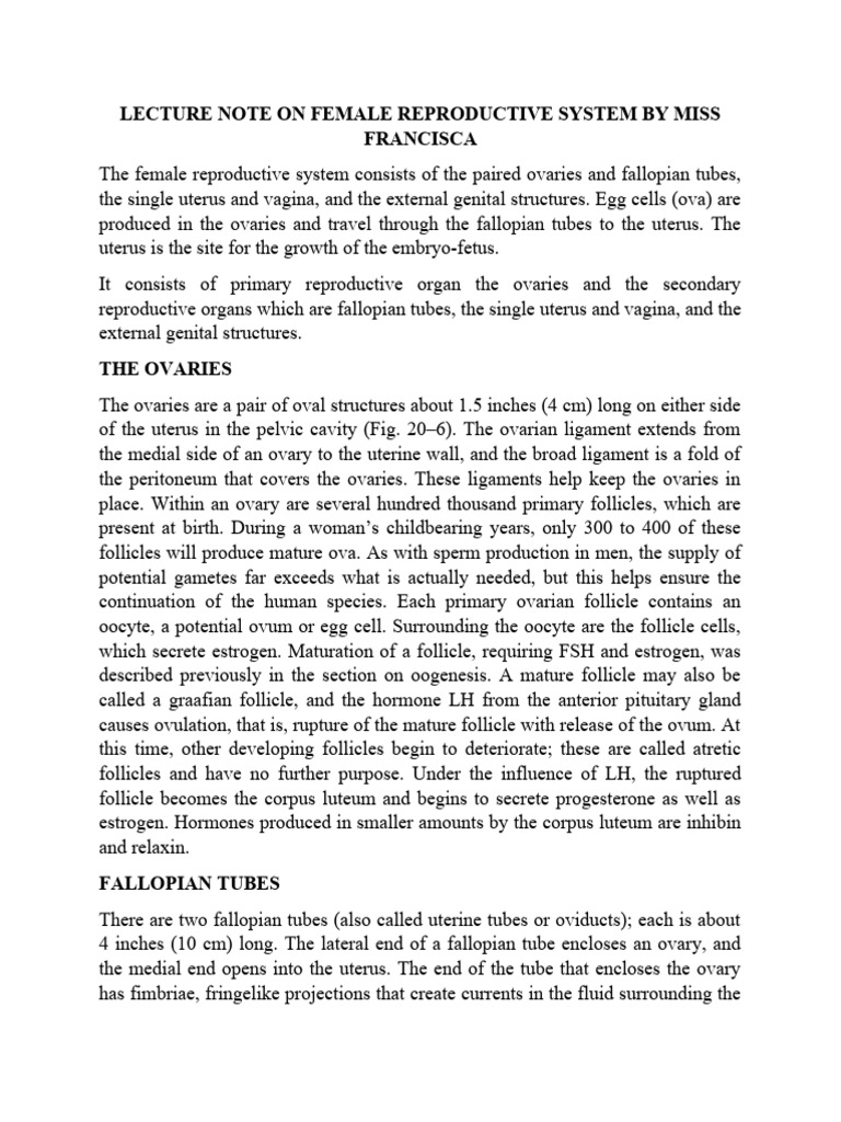 Lecture Note On Female Reproductive System by Miss Francisca | Download ...