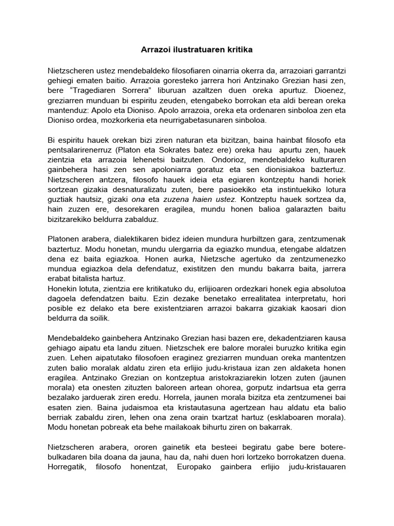 Nietzscheren Arrazoi Ilustratuaren Kritika | PDF