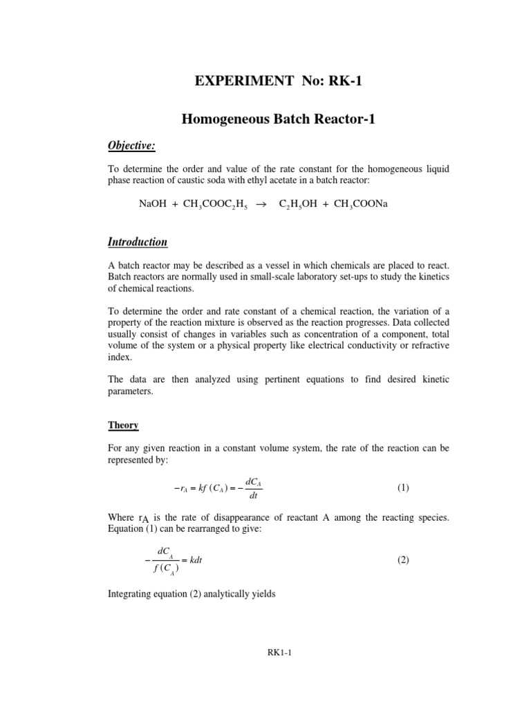 Files 2-Experiments Homogenuous Batch Reactor | PDF | Chemical Reactor ...