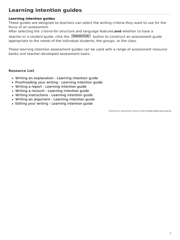 ARBs - Learning Intention Guides - 2024-01-31 | PDF