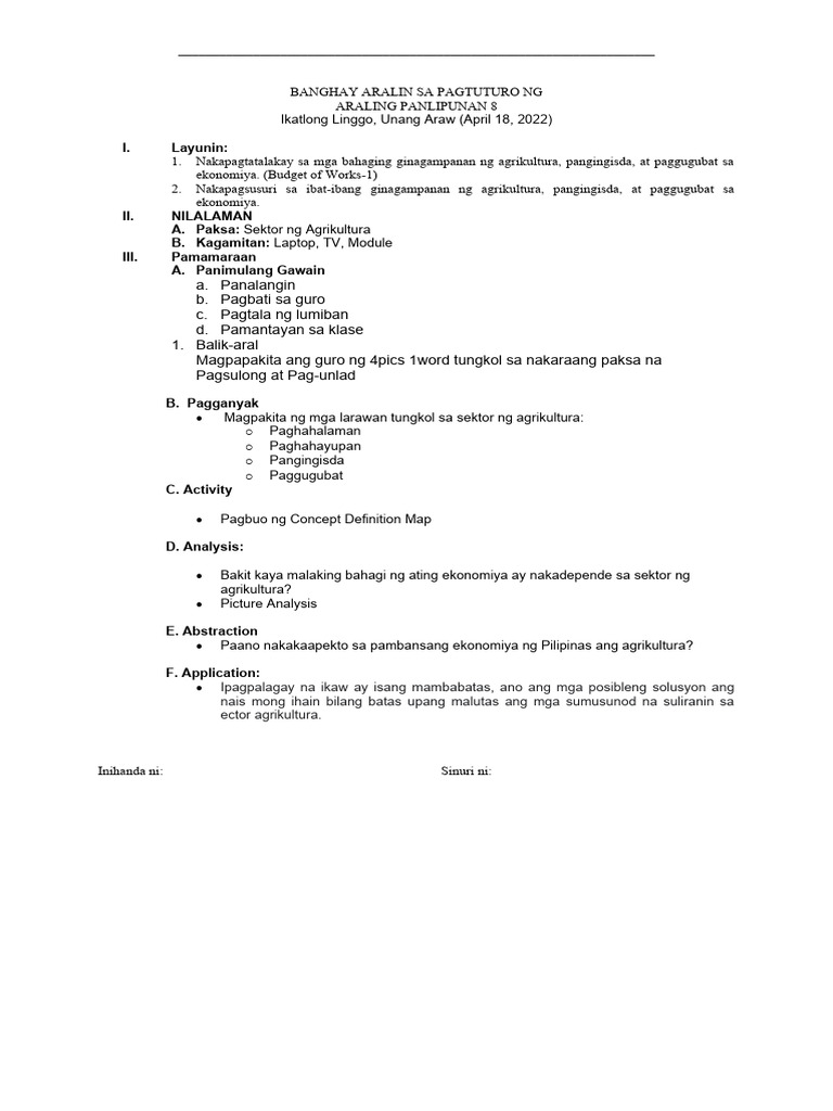 Sample Lesson Plan - Sektor NG Agrikultura | PDF