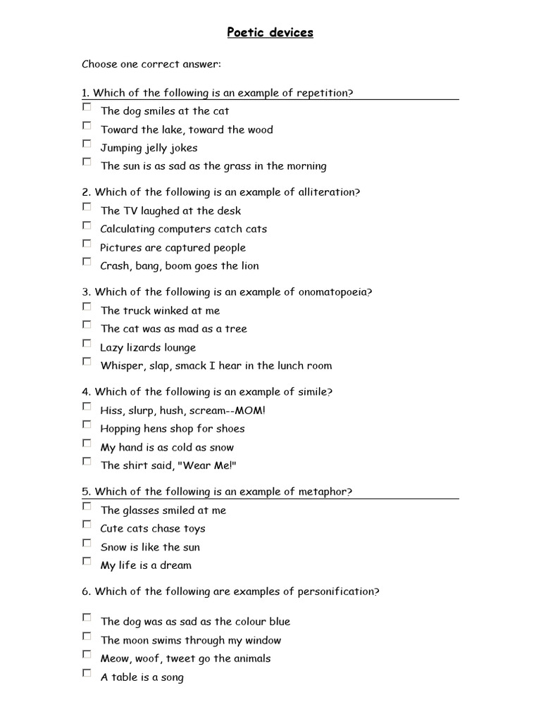 Poetic Devices Test | PDF