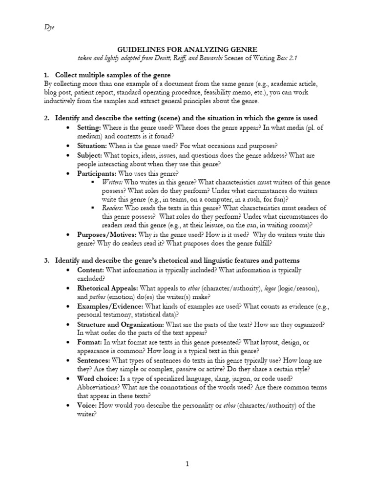 Guidelines For Analyzing Genres | PDF | Genre | Rhetoric