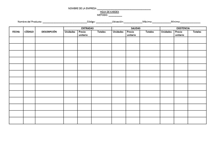Modelo Hoja de Kardex | PDF