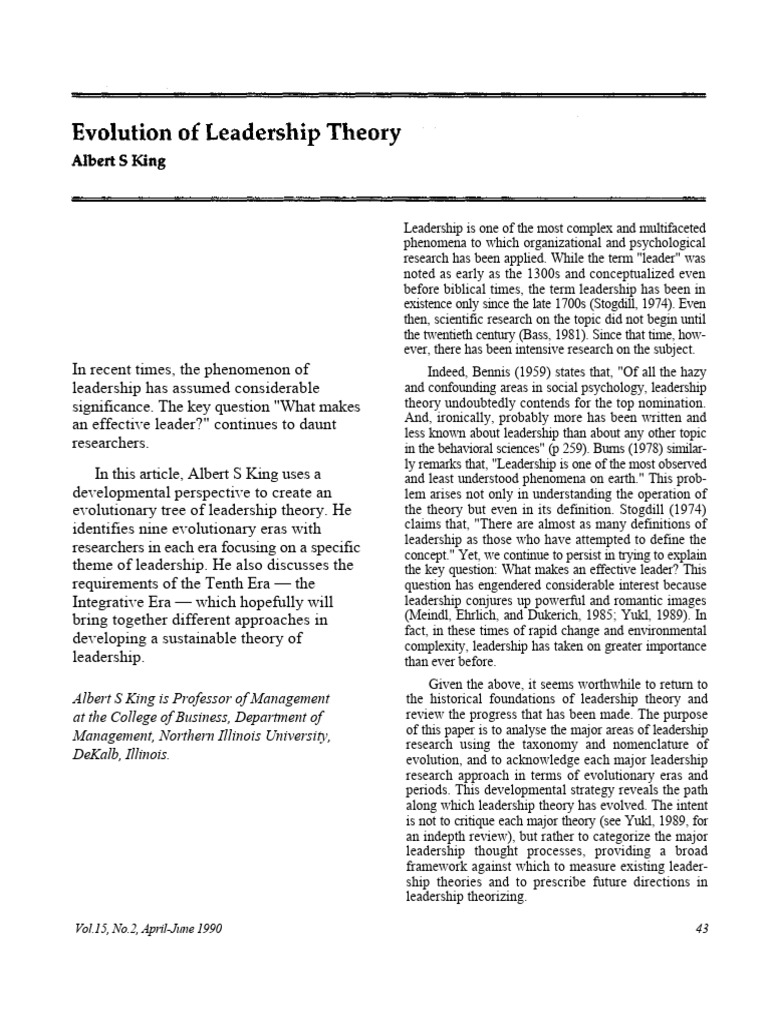 A58 Evolution of Leadership Theory | PDF | Leadership | Organizational ...